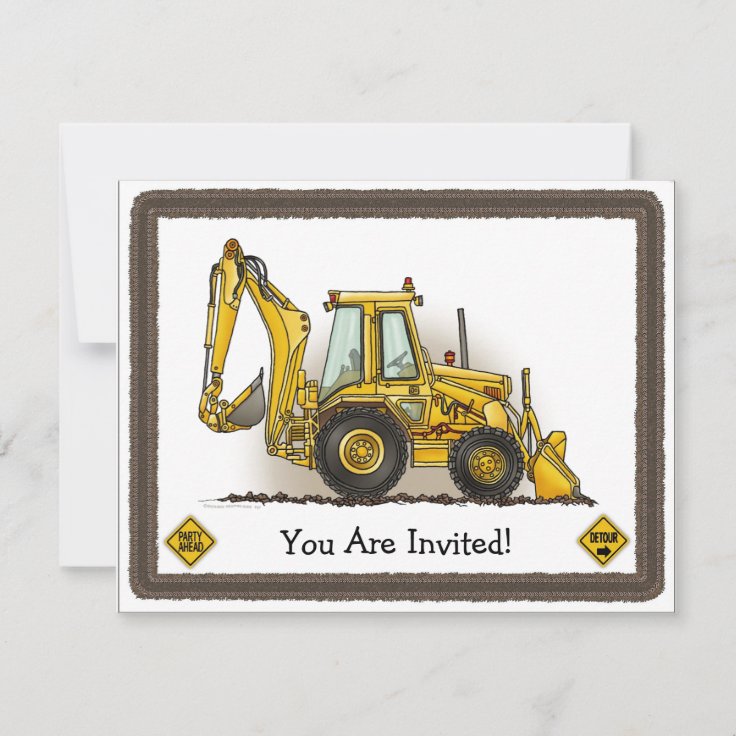 Backhoe Digger Construction Kids Party Invitation | Zazzle