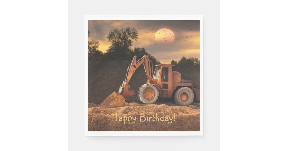 Backhoe Happy Birthday Napkins | Zazzle