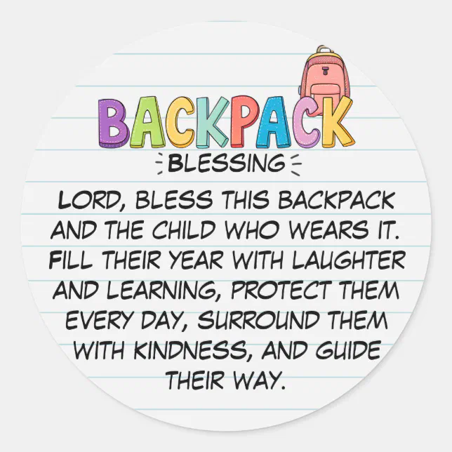 Backpack Blessing Prayer Sticker | Zazzle