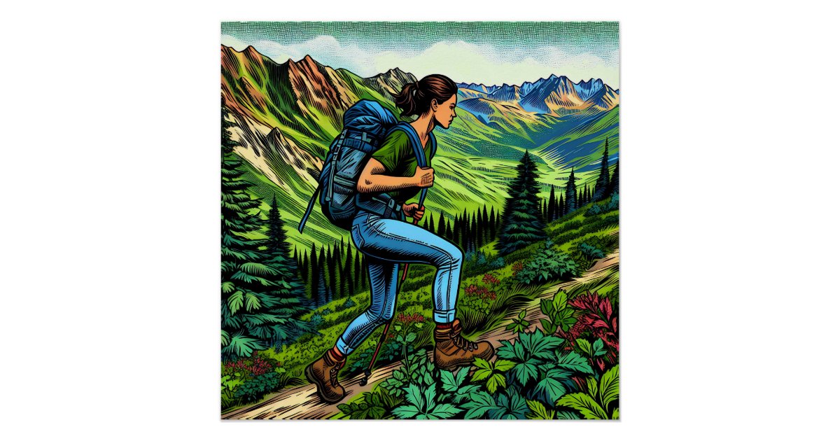 Backpacking Girl Hiking the Trail Poster | Zazzle