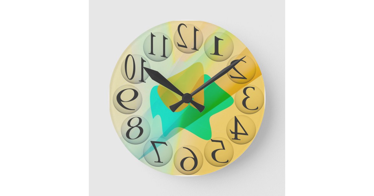 backwards numbers round clock | Zazzle