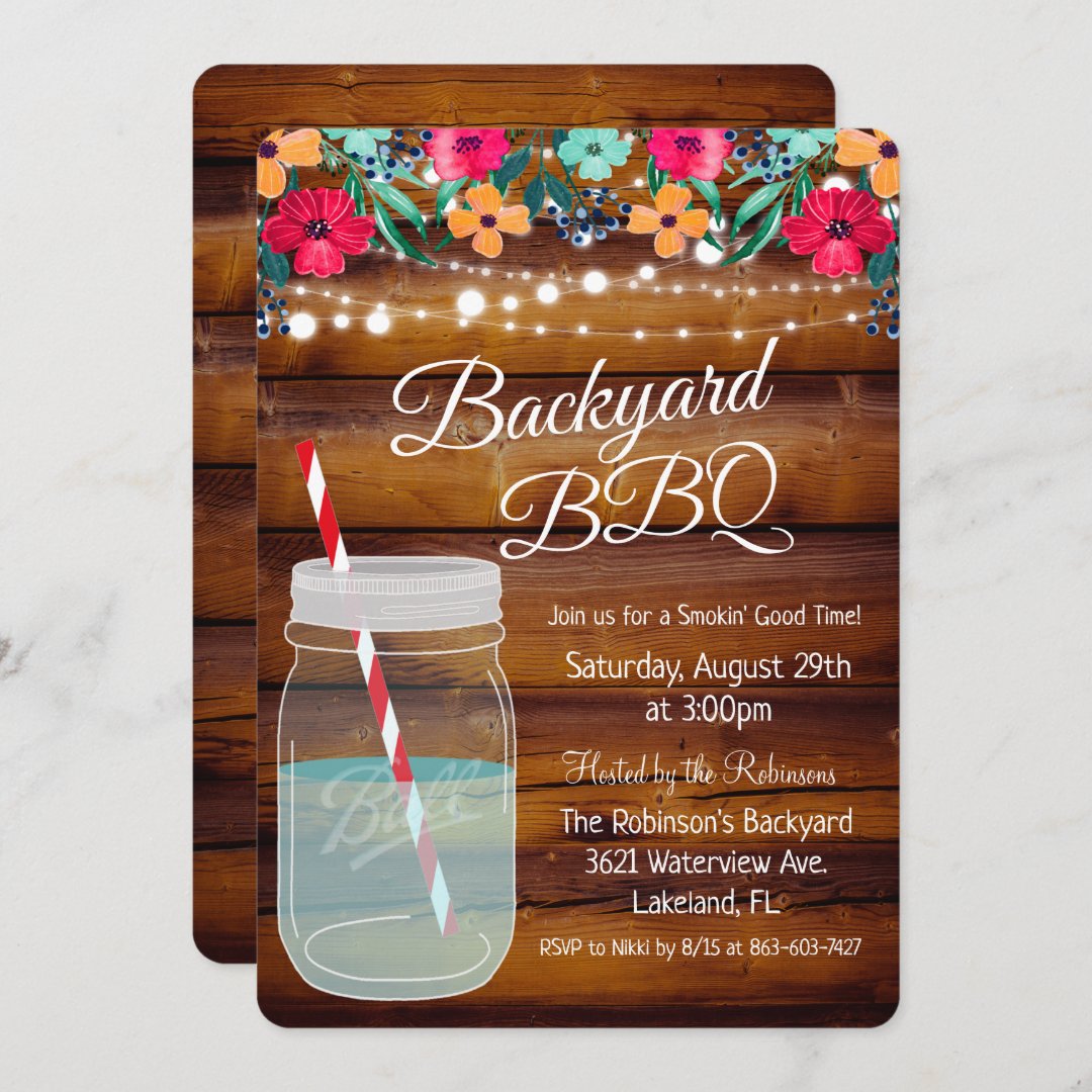 Backyard BBQ Mason Jar Invitation | Zazzle