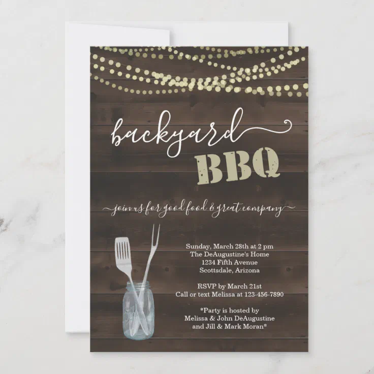 Backyard BBQ Party Invitation - Rustic Wood | Zazzle