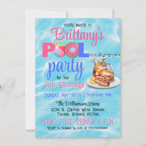 Backyard BBQ Pool Party Birthday Invitation | Zazzle