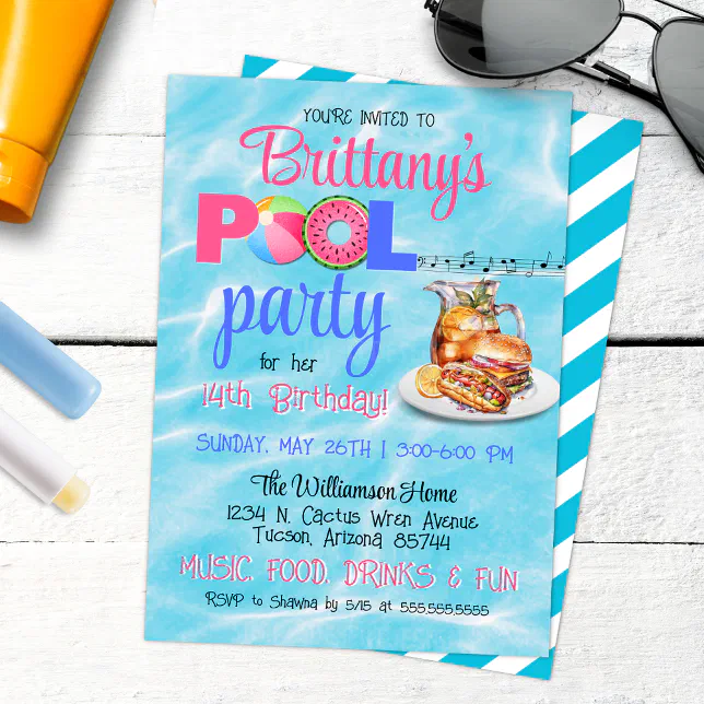 Backyard BBQ Pool Party Birthday Invitation | Zazzle