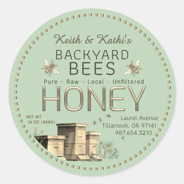 Backyard Bees Hives and Little Bees Garden Green Classic Round Sticker ...