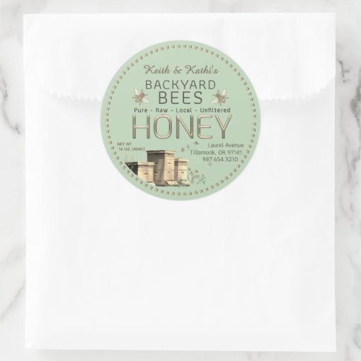 Backyard Bees Hives and Little Bees Garden Green Classic Round Sticker ...