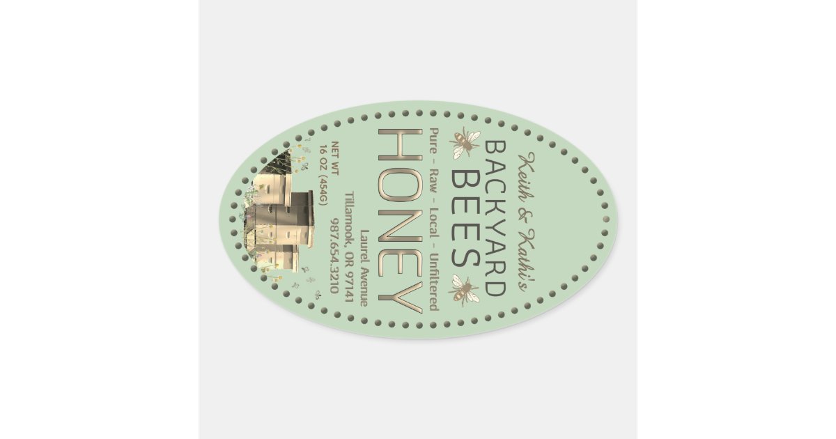 Backyard Bees Hives and Little Bees Garden Green Oval Sticker | Zazzle