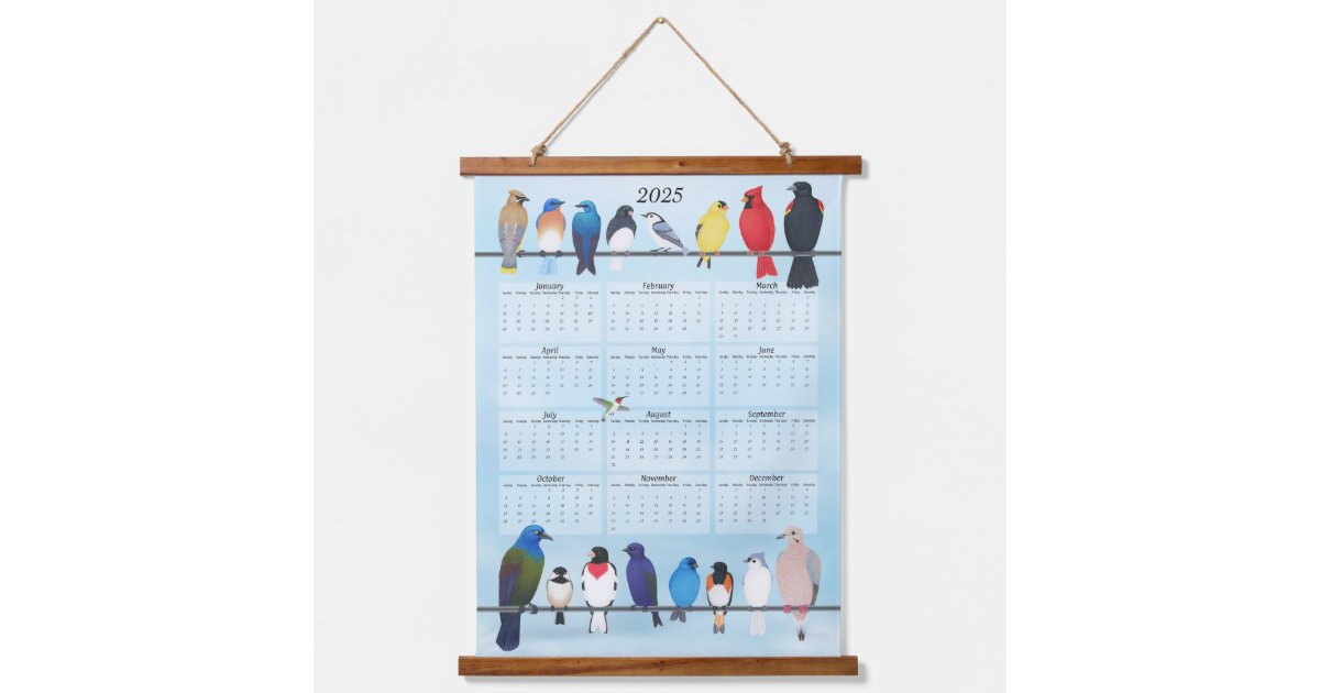 backyard birds 2025 wall calendar hanging tapestry | Zazzle