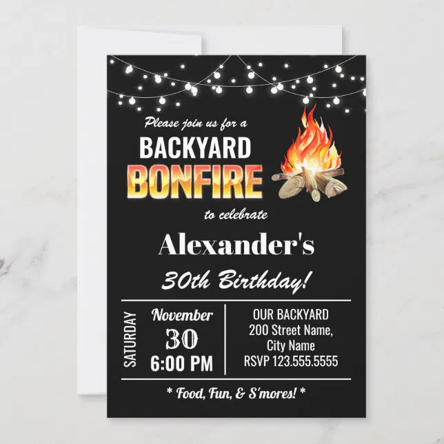 Backyard Bonfire Birthday Invitation | Zazzle