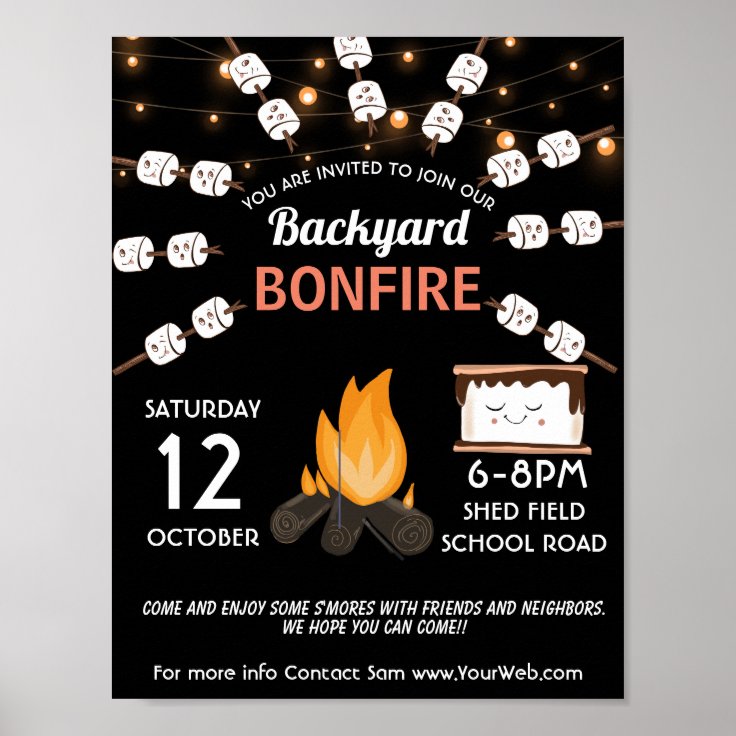backyard bonfire birthday PTO PTA fundraiser s'mor Poster | Zazzle