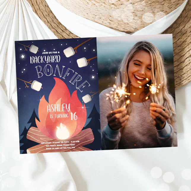 Backyard Bonfire Camping Glamping Outdoor Birthday Invitation | Zazzle