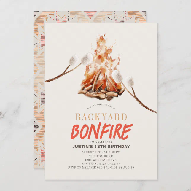 Backyard Bonfire Camping S'mores BBQ Birthday Invitation | Zazzle