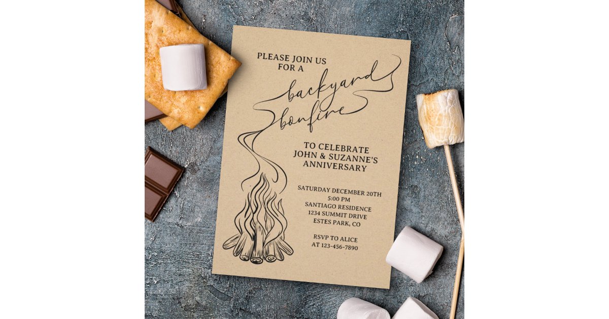 Backyard Bonfire Hand Drawn Invitation | Zazzle