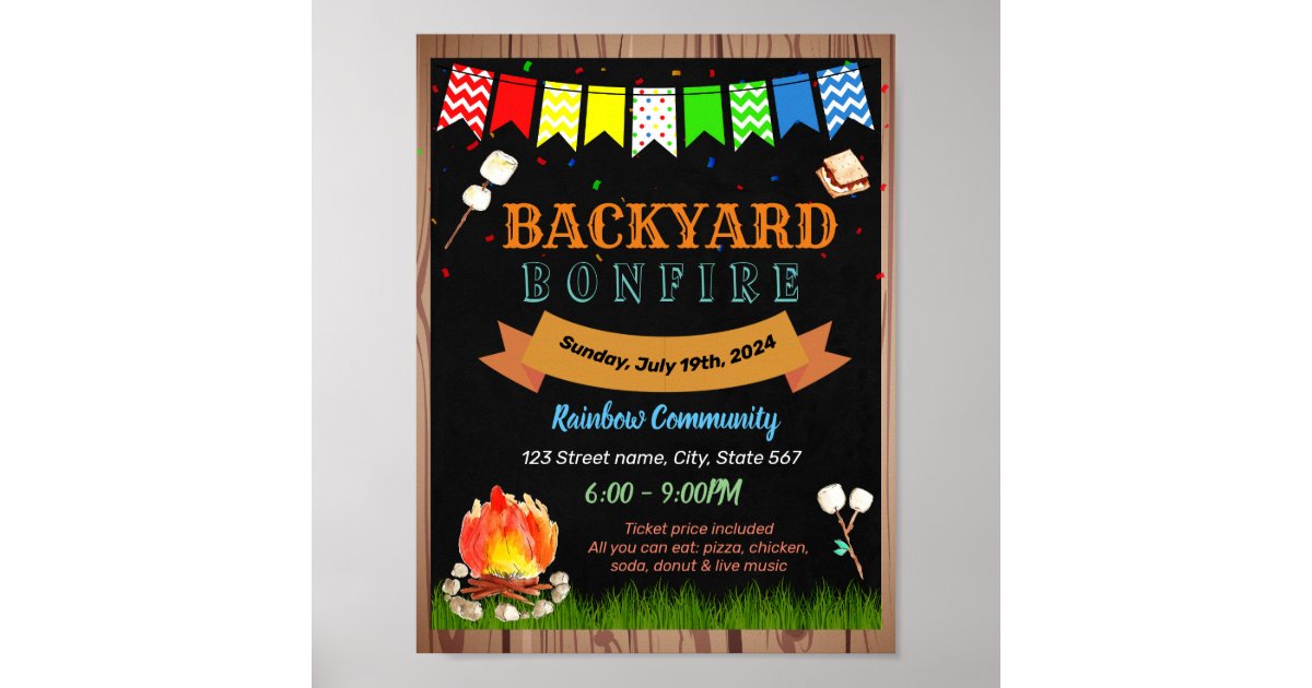 Backyard bonfire school teacher template poster | Zazzle