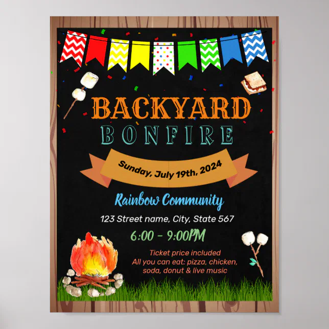 Backyard bonfire school teacher template poster | Zazzle