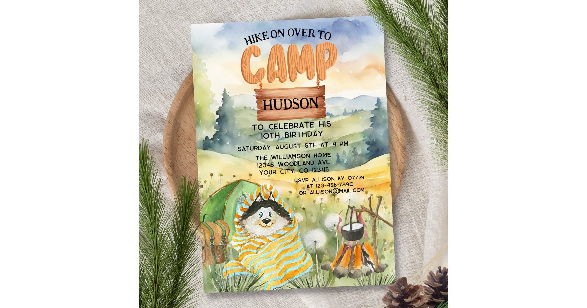 Backyard Campout Camping Outdoor Birthday Cute Dog Invitation | Zazzle