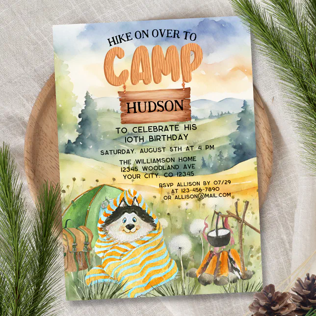 Backyard Campout Camping Outdoor Birthday Cute Dog Invitation | Zazzle