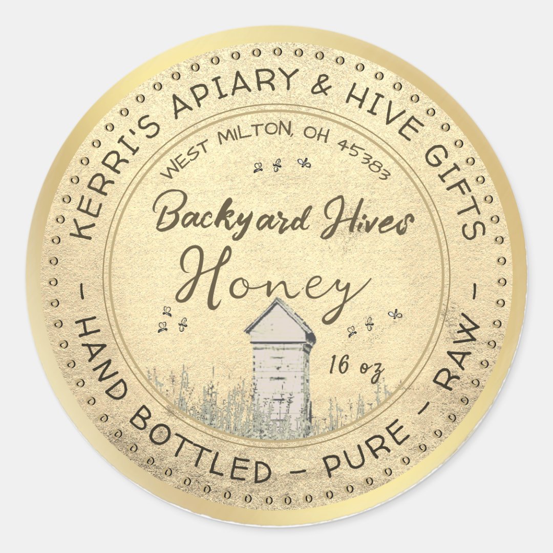 Backyard Hives Honey Label Gold Grunge | Zazzle