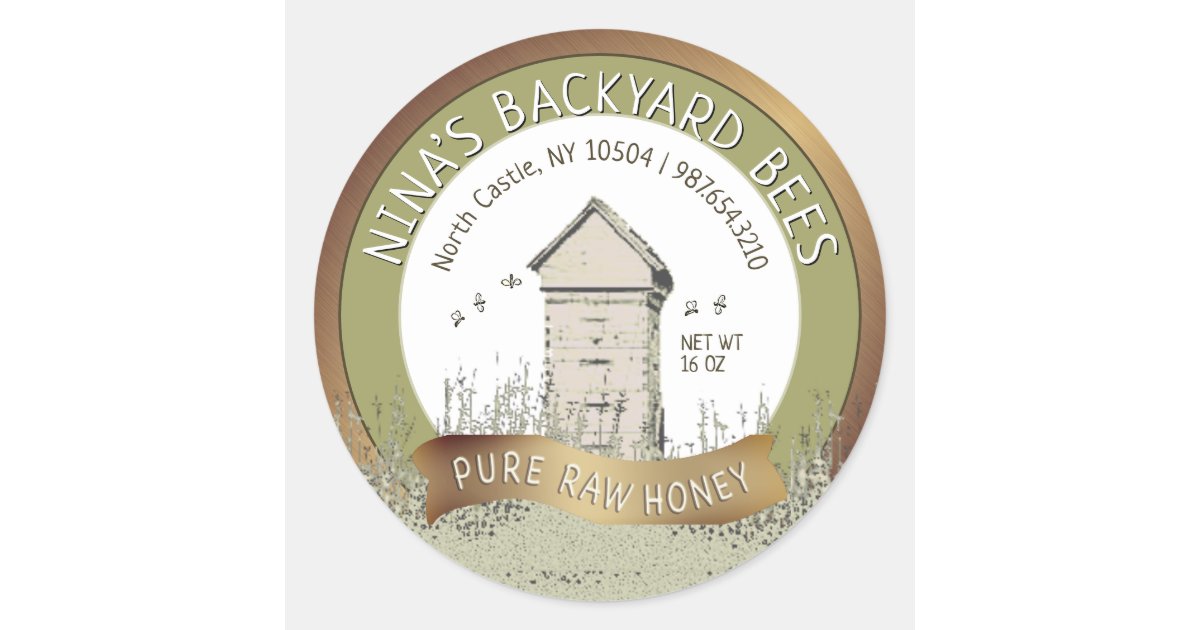 Backyard Hives Honey Pure Raw Honey Copper Green Classic Round Sticker ...