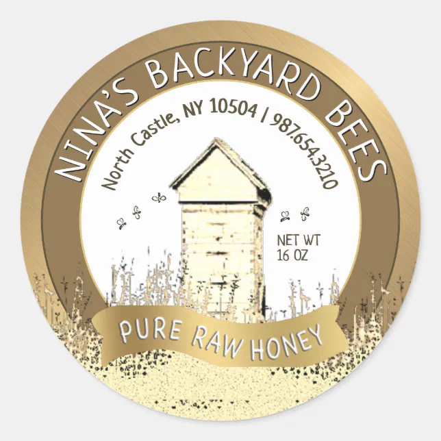 Backyard Hives Honey Pure Raw Honey Gold Classic Round Sticker | Zazzle