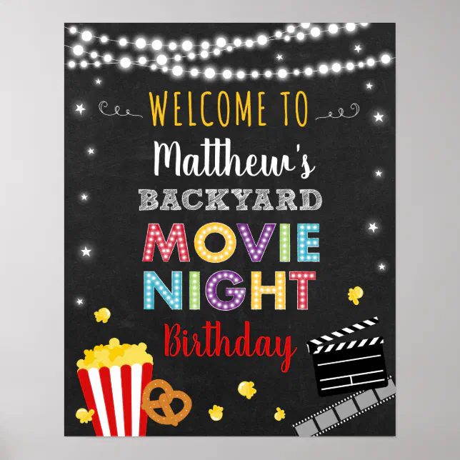 Backyard Movie Night Birthday Welcome Poster | Zazzle