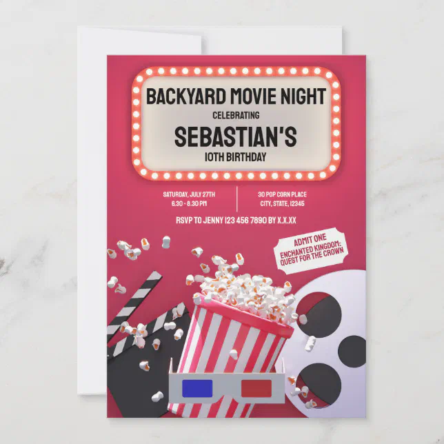 Backyard Movie Night Kids Birthday Party Invitation | Zazzle