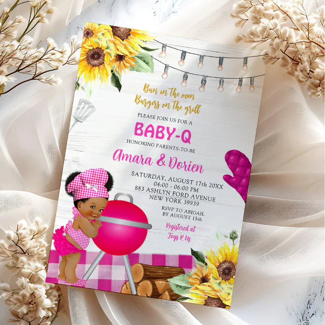 Backyard Pink Gingham Baby-Q Baby Shower Invitation | Zazzle