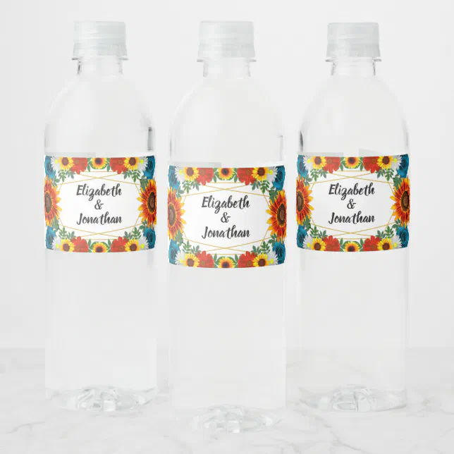 Backyard Summer Floral Geometric Water Bottle Label | Zazzle