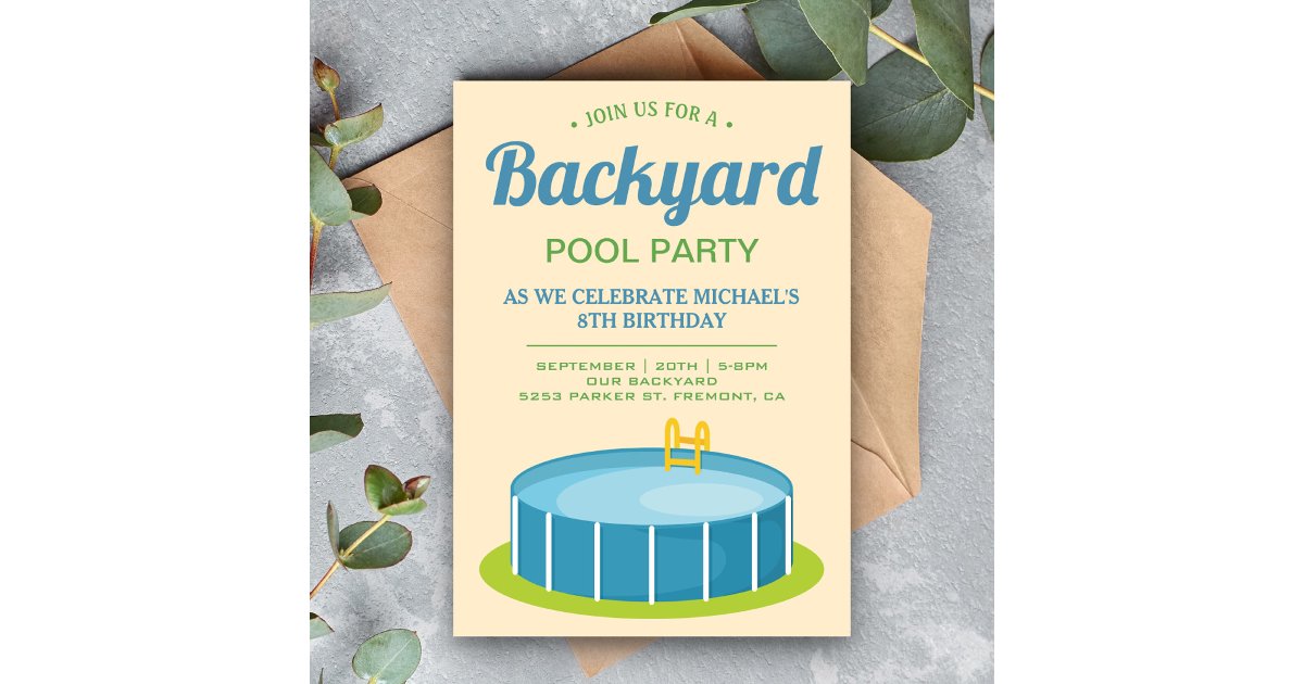 Backyard Swimming Pool Birthday Party Invitation | Zazzle