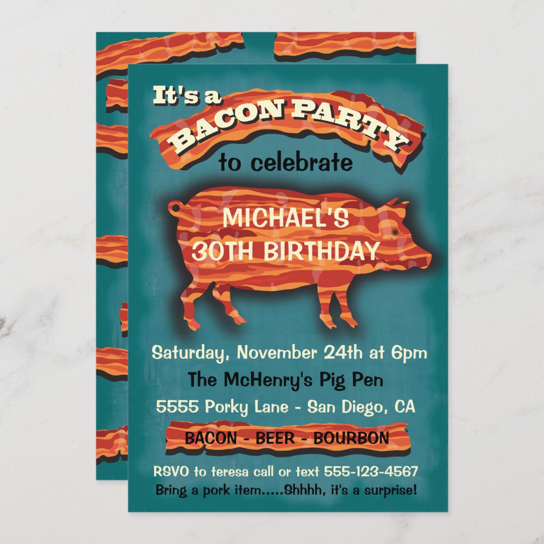 Bacon Pork Pig Party Invitation | Zazzle