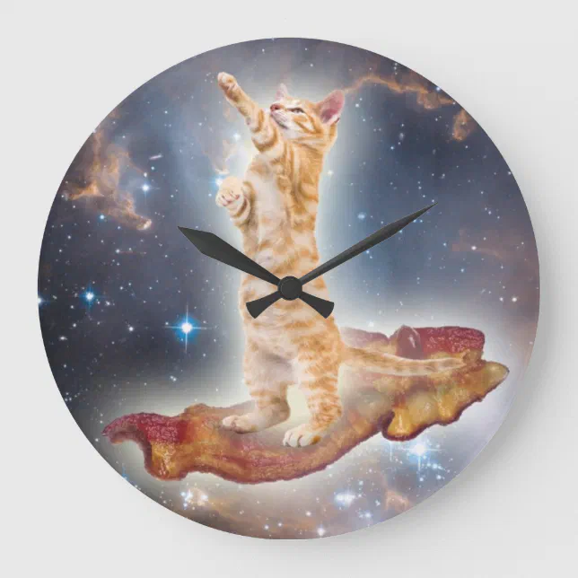 Bacon Surfing Cat Clock | Zazzle