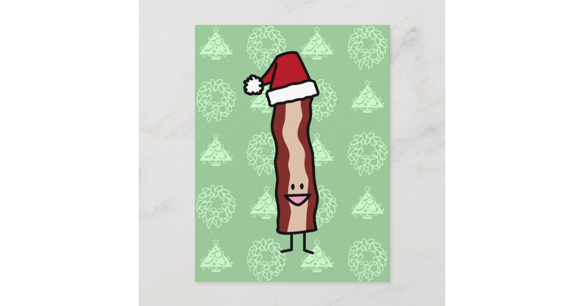 Bacon Wearing a Santa Hat Christmas Holiday Postcard | Zazzle