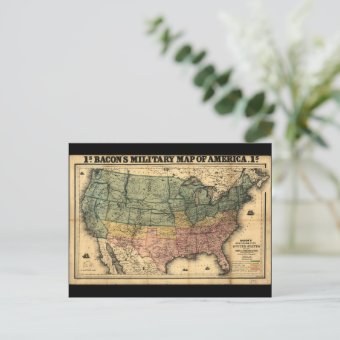 Bacon's Military Map of the United States (1862) Postcard | Zazzle
