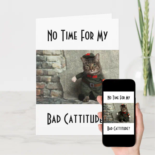 Bad Cattitude Funny Humor Cat Costume Card | Zazzle