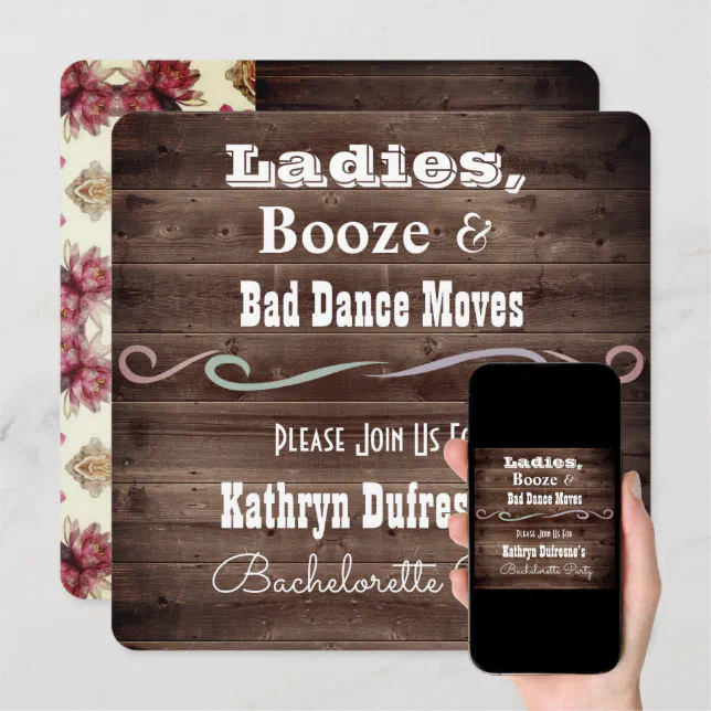 "Bad Dance Moves" Rustic Bachelorette Invitation | Zazzle