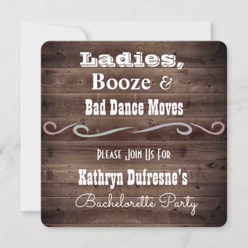 "Bad Dance Moves" Rustic Bachelorette Invitation | Zazzle