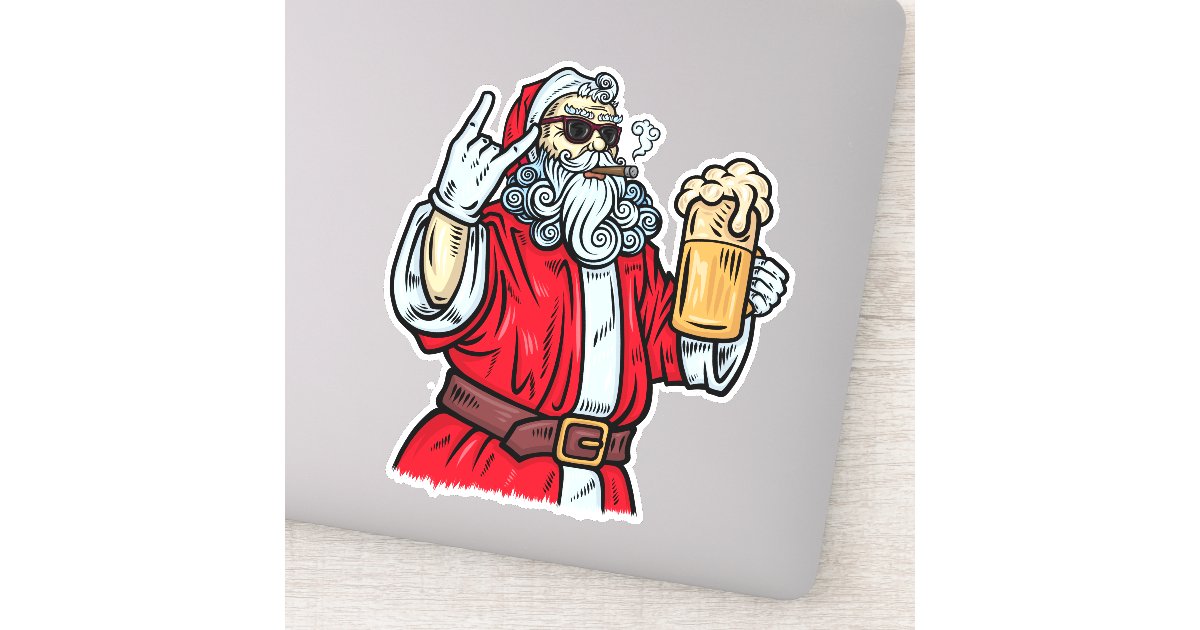 Bad Santa Claus, Rock, Beer and Cigar Sticker | Zazzle
