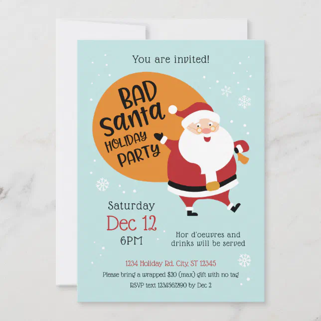 Bad Santa Holiday Party Invitation | Zazzle