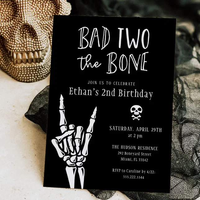 Bad Two The Bone 2nd Birthday Party Invitation | Zazzle