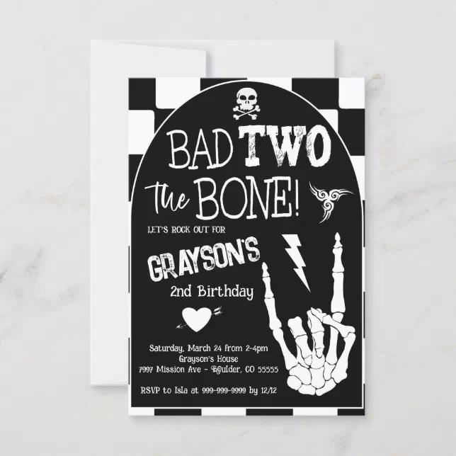 Bad TWO the Bone 2nd Birthday Party Invitation | Zazzle
