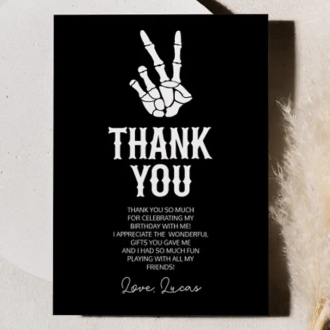 Bad Two The Bone Skeleton 2nd Birthday Party Thank You Card | Zazzle