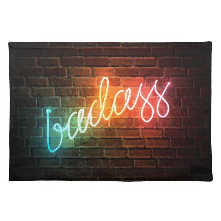 Badass Rainbow Neon Sign Placemat | Zazzle
