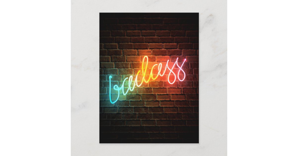 Badass Rainbow Neon Sign Postcard | Zazzle