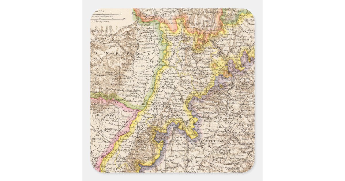 Baden Germany Atlas Map Square Sticker | Zazzle