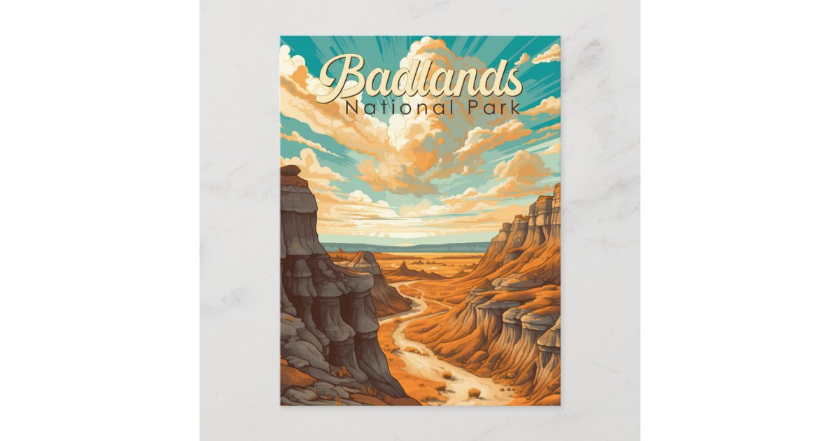 Badlands National Park Illustration Retro Postcard | Zazzle