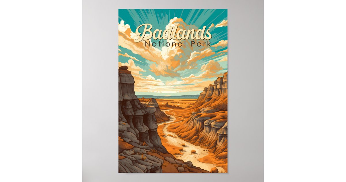 Badlands National Park Illustration Retro Poster | Zazzle