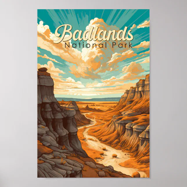 Badlands National Park Illustration Retro Poster | Zazzle