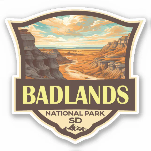 Badlands National Park Illustration Retro Sticker | Zazzle