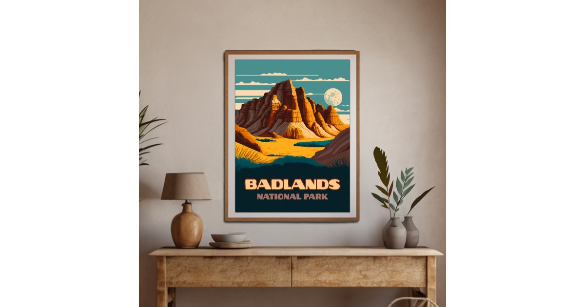 Badlands National Park Mountains Retro Poster | Zazzle